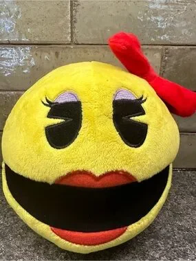 pac man | Toys | Yellow Plush Ms Pacman Style Character With Red Bow ...